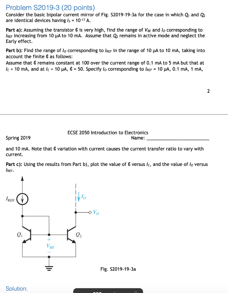 Solved Problem S2019-3 (20 points) Consider the basic | Chegg.com