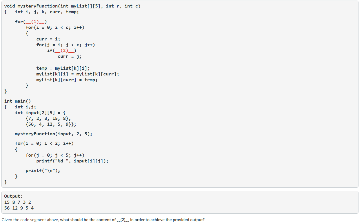 Solved Void Mysteryfunctionint Mylist 5 Int R Int C 