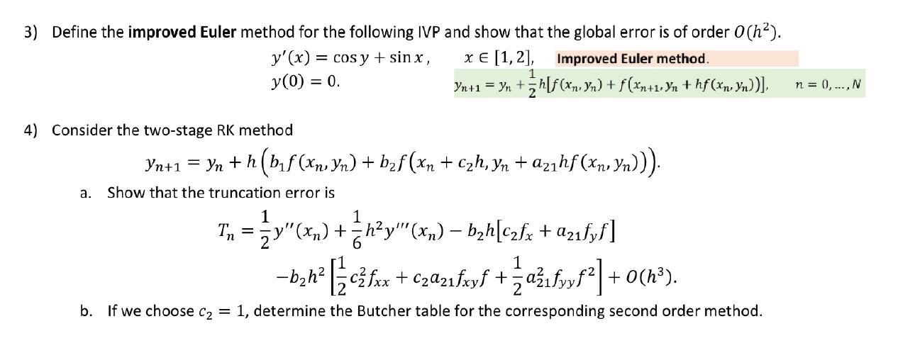 Solved y′(x)=cosy+sinx,y(0)=0.x∈[1,2], Improved Euler | Chegg.com