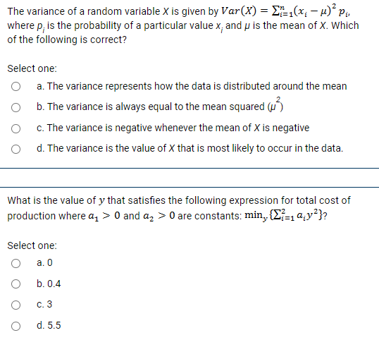 Solved The variance of a random variable X is given by | Chegg.com
