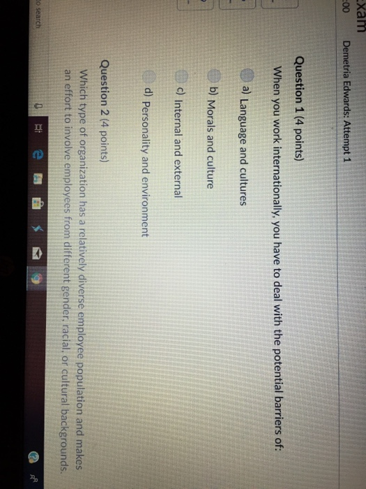 Solved Xám Demetria Edwards: Attempt 1 Question 1 (4 points) | Chegg.com