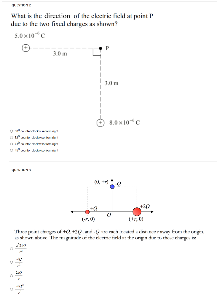 Solved What is the direction of the electric field at point | Chegg.com