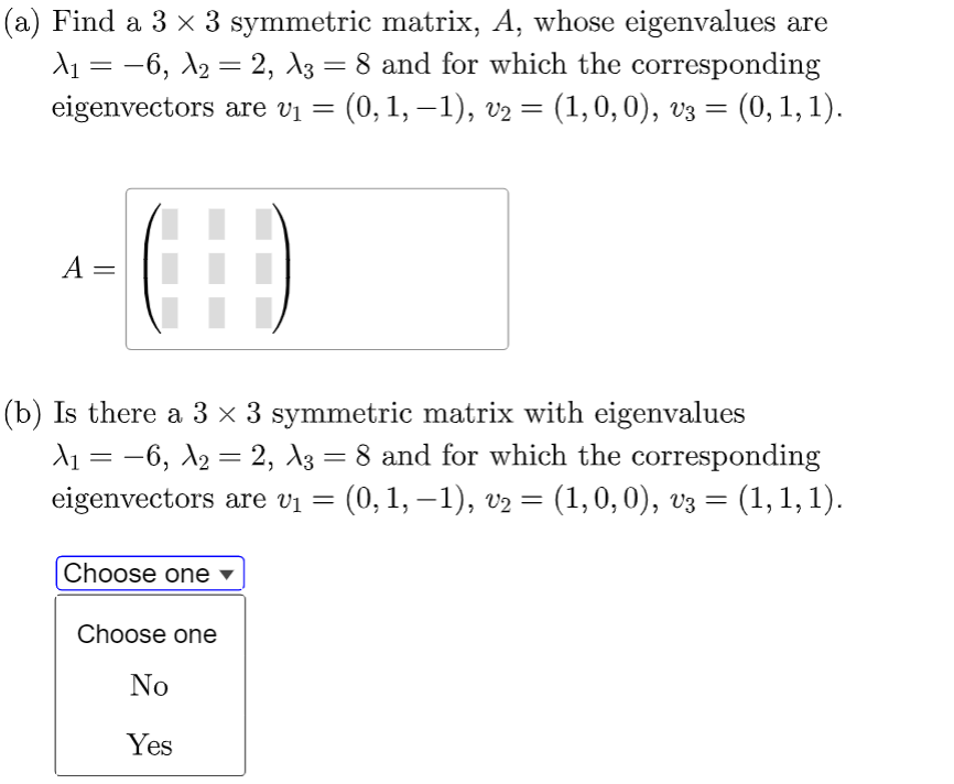 Solved a) Find a \\( 3 \\times 3 \\) symmetric matrix, \\( A | Chegg.com