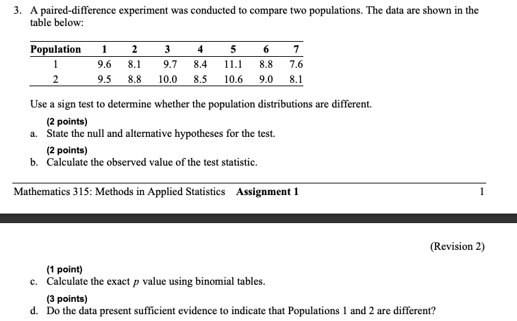 Solved 3. A paired-difference experiment was conducted to | Chegg.com
