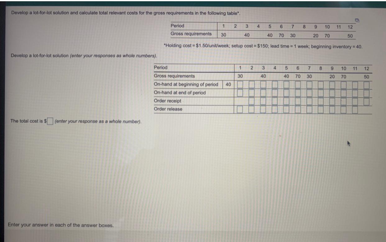 Solved Develop a lot-for-lot solution and calculate total | Chegg.com