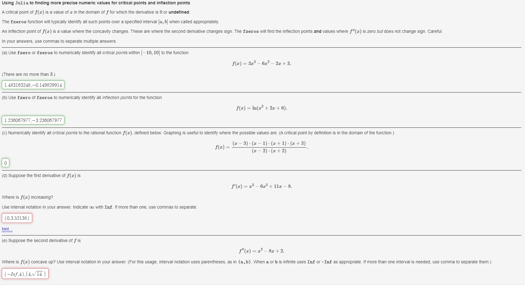 Solved Using Julia to finding more precise numeric values | Chegg.com