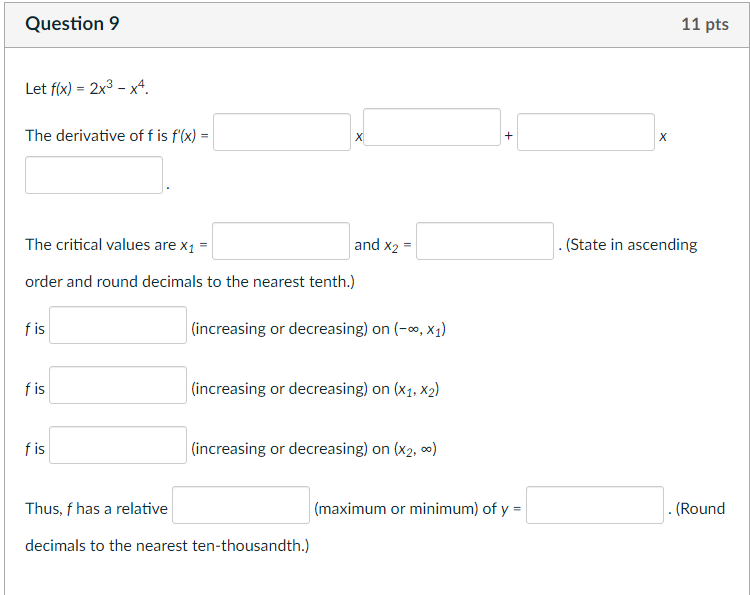Solved Let f(x)=2x3−x4 The derivative of f is f′(x)= x +x | Chegg.com Solved Let f(x)=2x3−x4 The derivative of f is f′(x)= x +x | Chegg.com