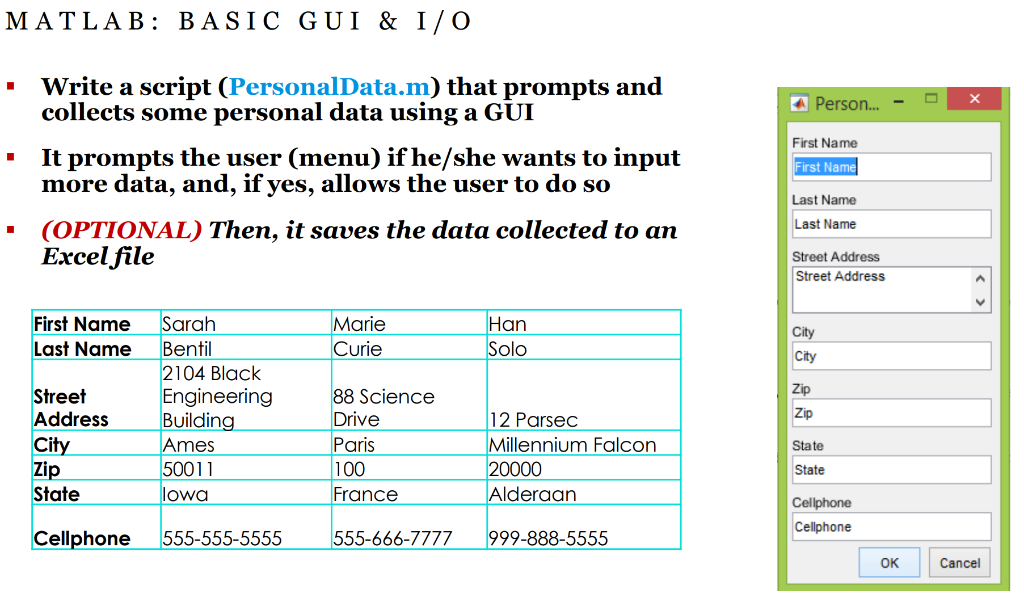 MATLAB: BASIC GUI & I/O 1 Х A Person... First Name 1 | Chegg.com