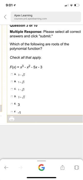 Solved 9:01 Apex Learning courses-prd.apexlearning.com | Chegg.com