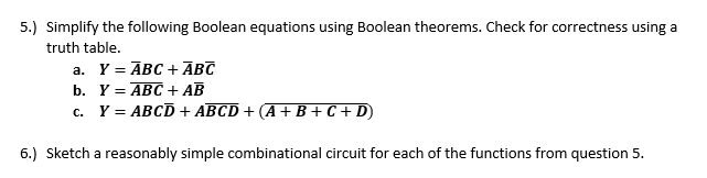 Solved 5.) Simplify the following Boolean equations using | Chegg.com