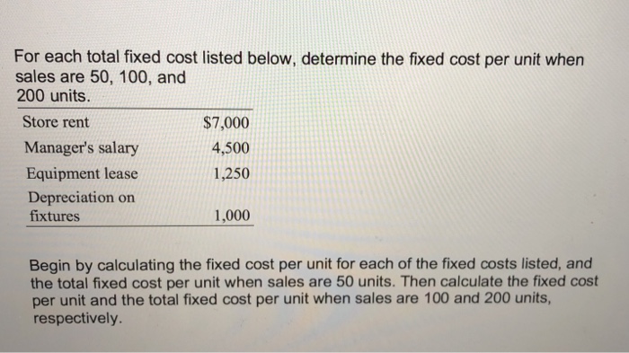 Solved For each total fixed cost listed below, determine the | Chegg.com