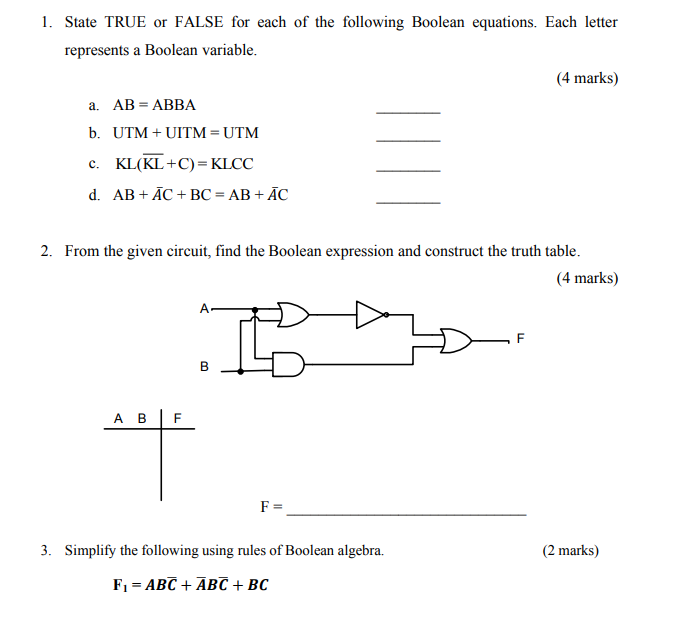 Solved 1. State TRUE or FALSE for each of the following | Chegg.com