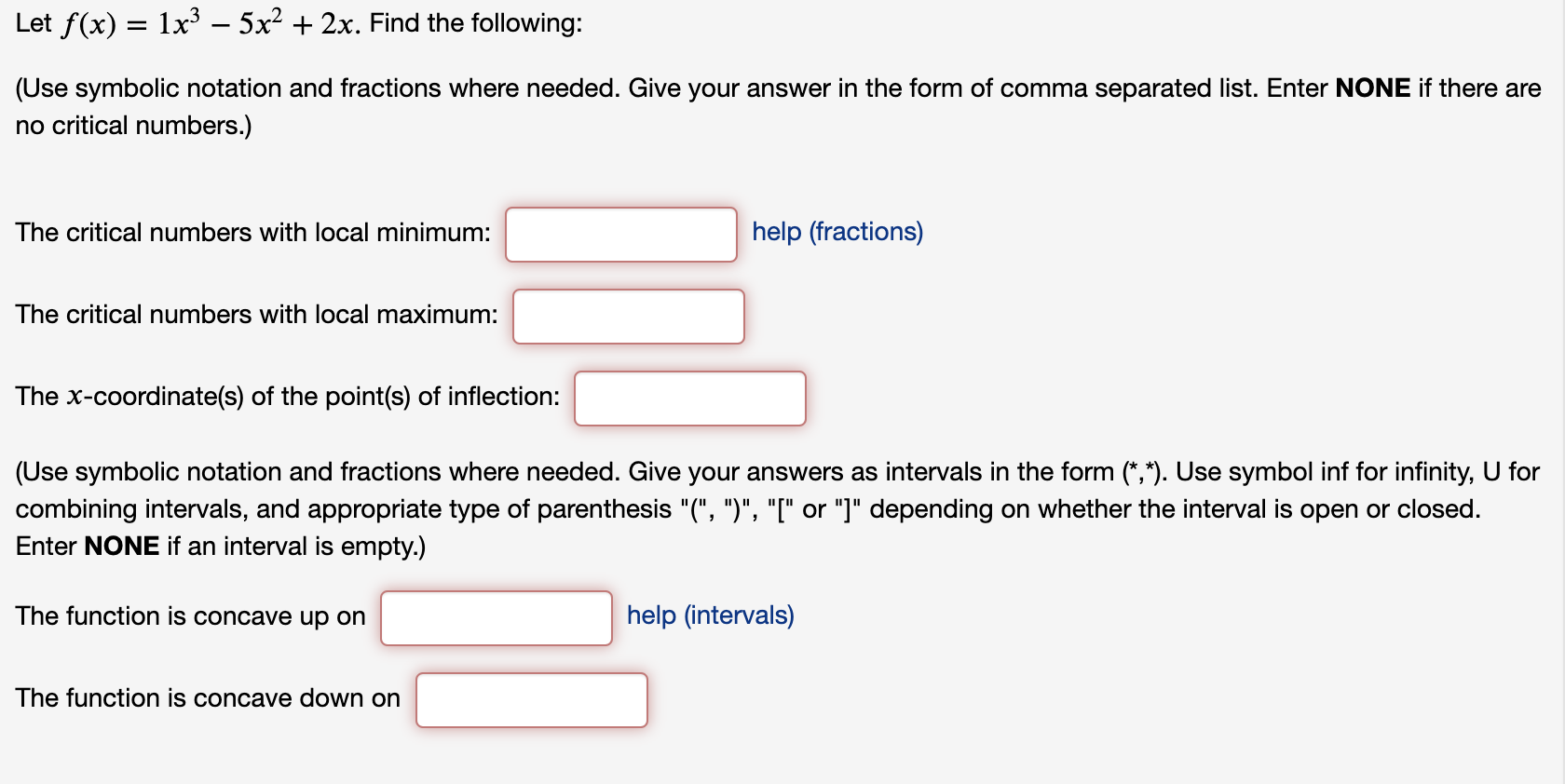 Solved Let f(x) = 1x3 – 5x2 + 2x. Find the following: (Use | Chegg.com