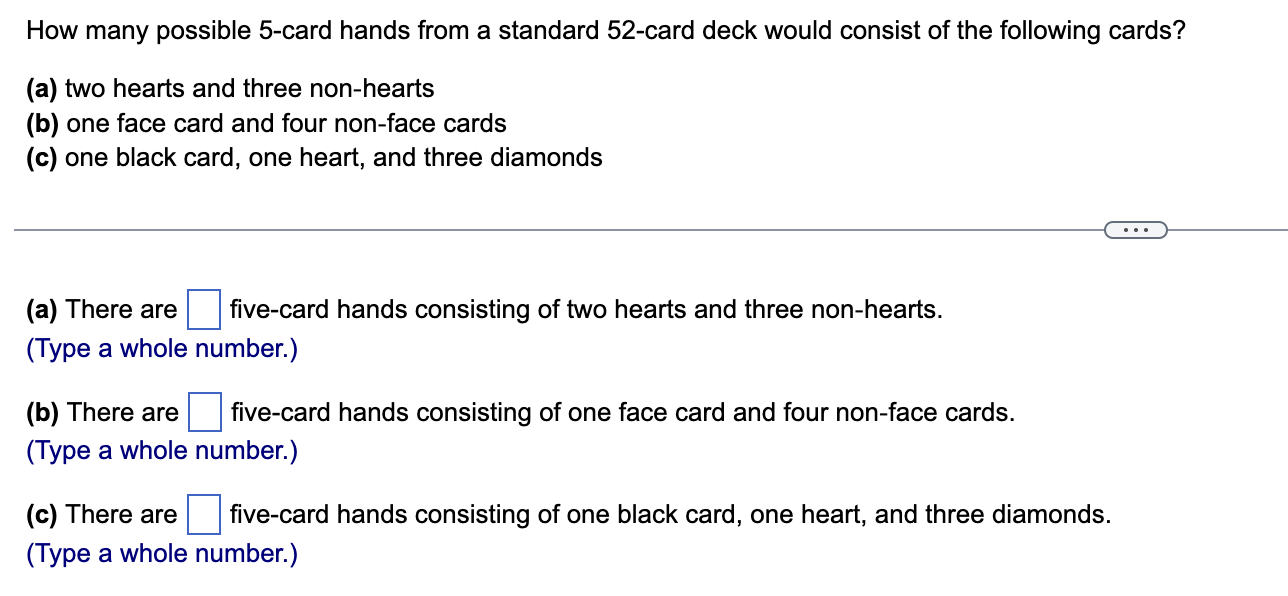 Solved How many possible 5-card hands from a standard | Chegg.com