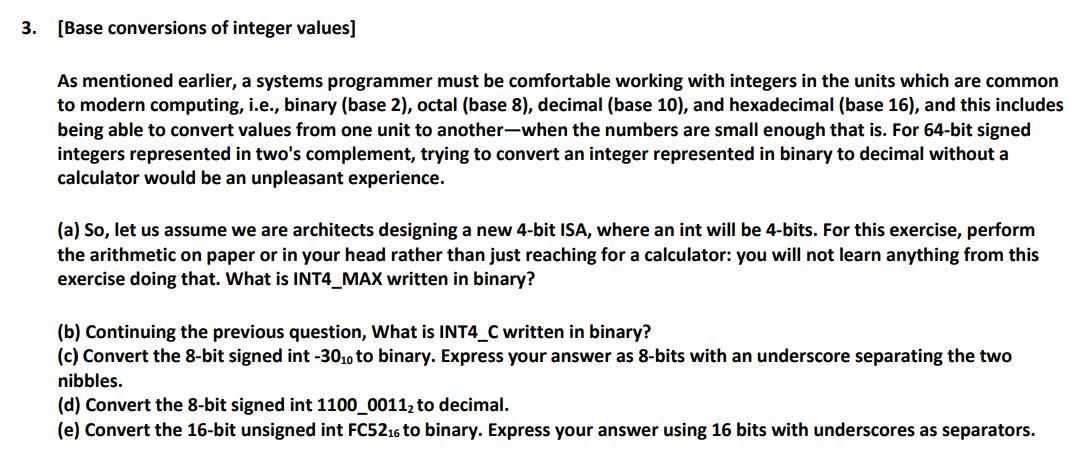 Solved [Base conversions of integer values] As mentioned | Chegg.com