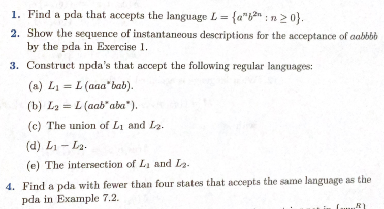Solved 1. Find a pda that accepts the language | Chegg.com