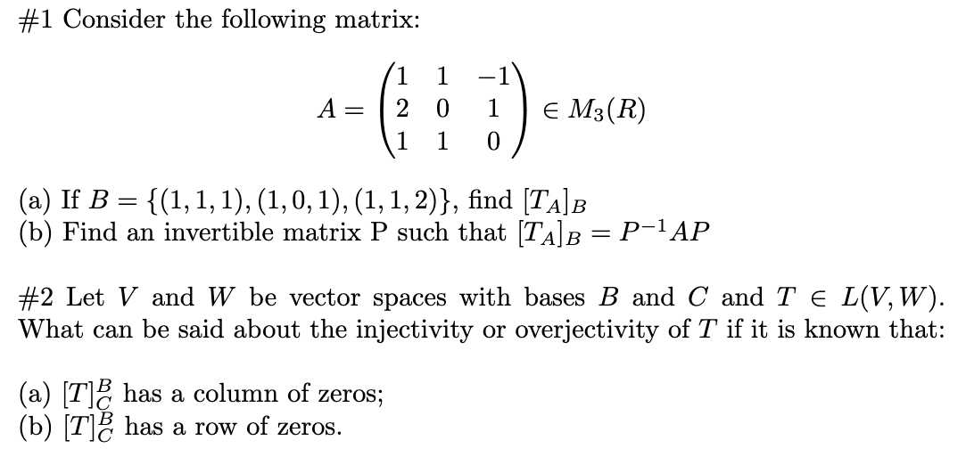 \#1 Consider the following matrix: | Chegg.com