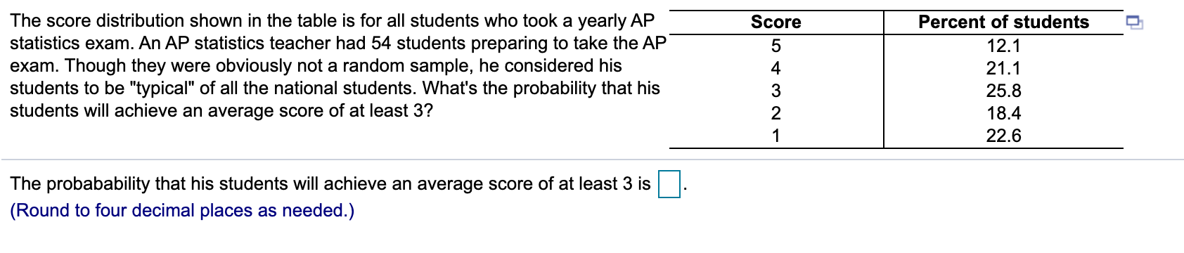 Solved Score O The score distribution shown in the table is | Chegg.com