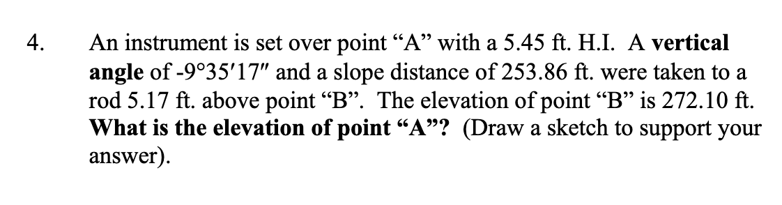 Solved 4. An instrument is set over point “A” with a 5.45 | Chegg.com