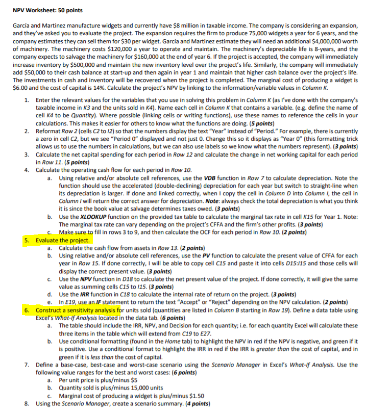 Solved NPV Worksheet: 50 points Garcia and Martinez | Chegg.com