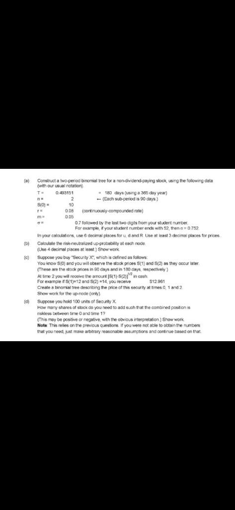 fa) (D) c) Construct a two-period binomial tree for a | Chegg.com