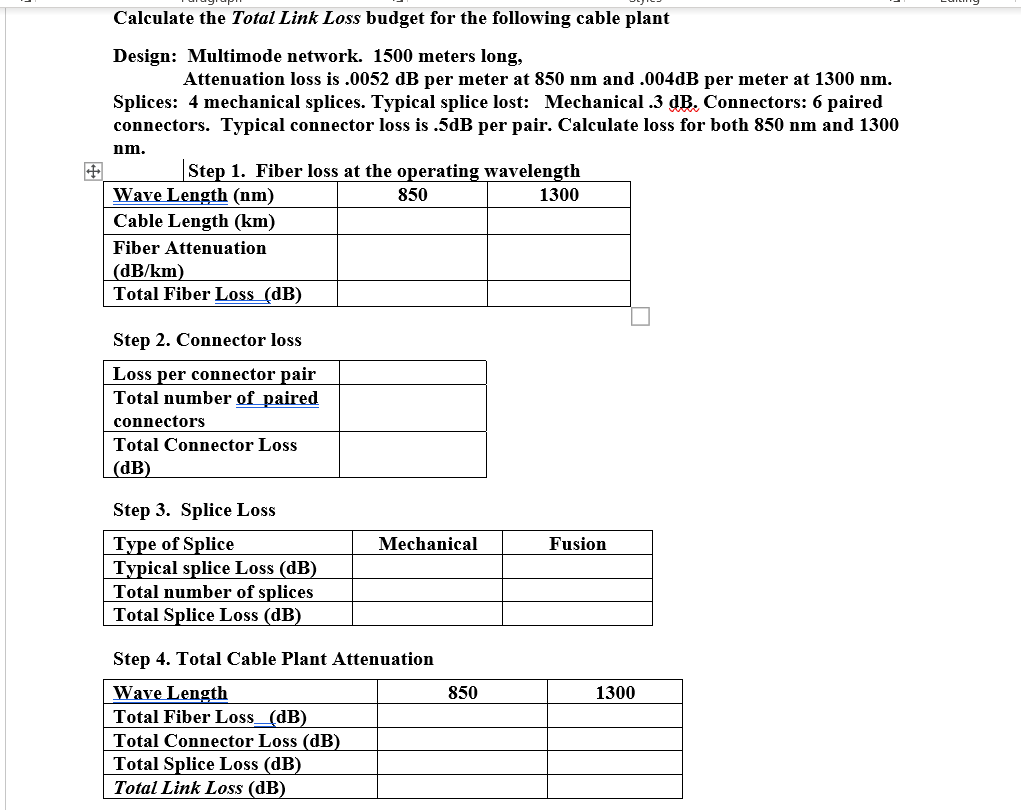 Solved Calculate the Total Link Loss budget for the | Chegg.com