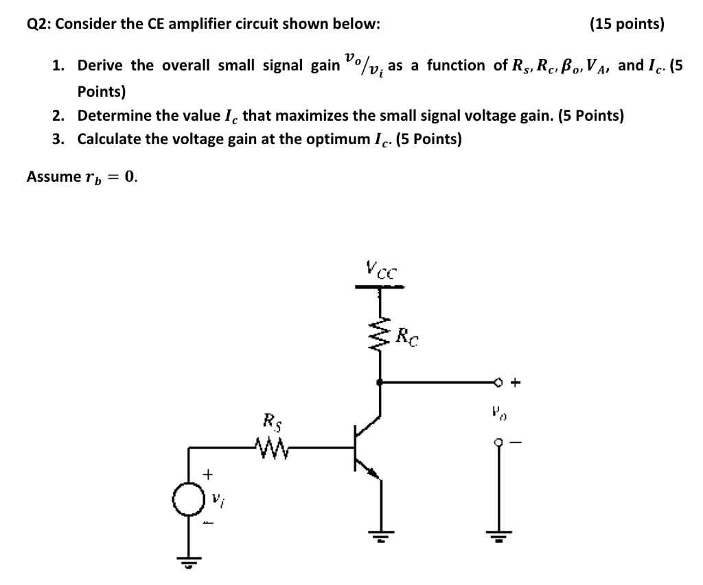 Solved Q2: Consider the CE amplifier circuit shown below: | Chegg.com