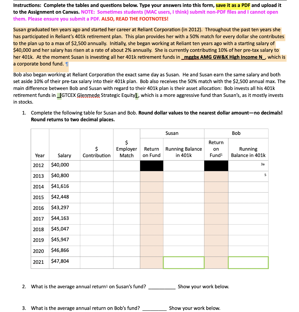 Instructions: Complete the tables and questions | Chegg.com
