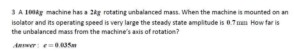 Solved 3 A 100kg machine has a 2kg rotating unbalanced mass. | Chegg.com