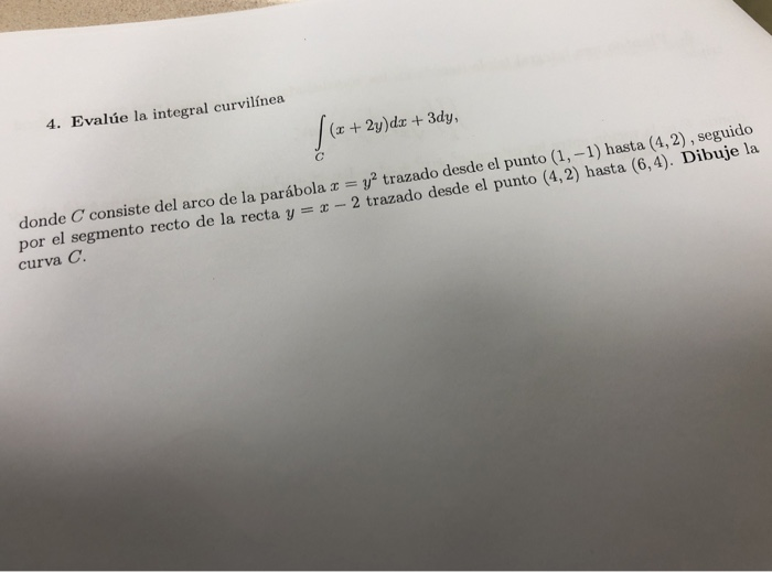 Solved 4. Evalúe la integral curvilínea (r +2y)dz+ 3dy, | Chegg.com