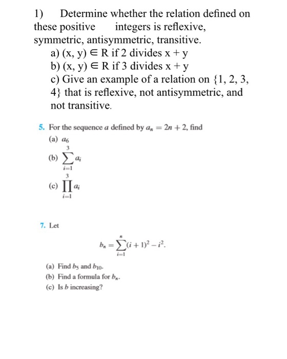 Solved 1) Determine whether the relation defined on these | Chegg.com