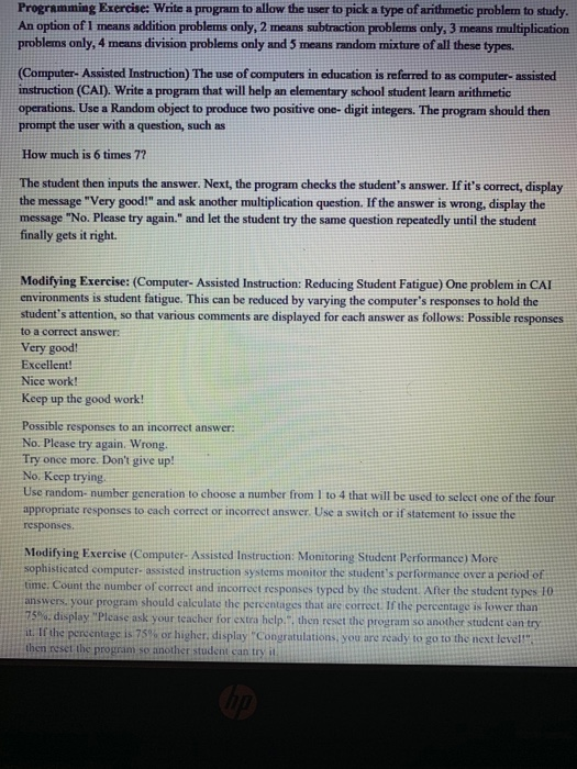 Solved Programming Exercise: Write a program to allow the | Chegg.com