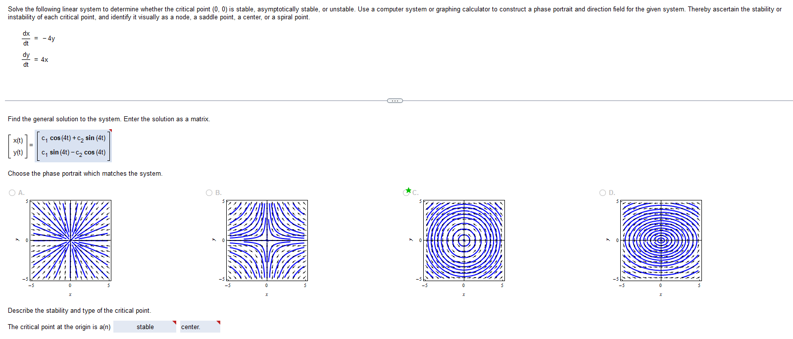 Solved instability of each critical point, and identify it | Chegg.com