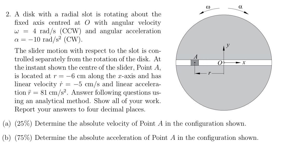 Solved O a A 2. A disk with a radial slot is rotating about | Chegg.com