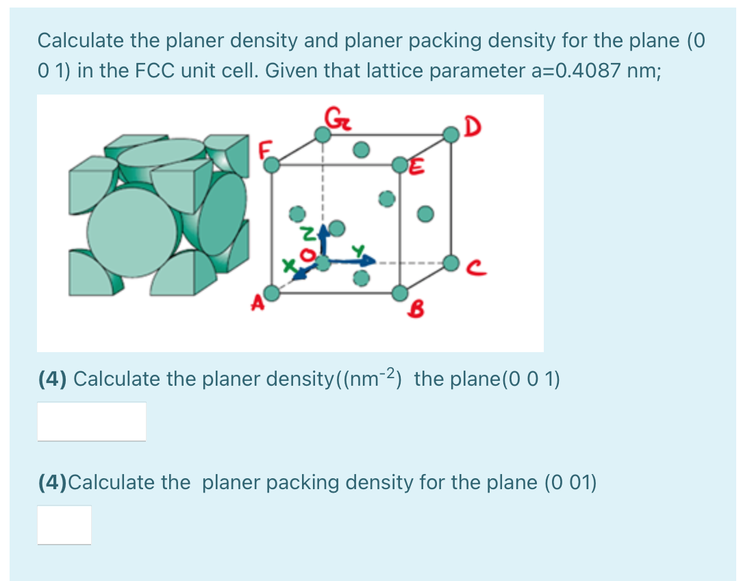 Solved Calculate the planer density and planer packing | Chegg.com