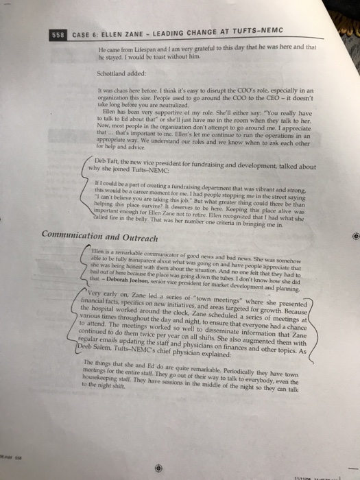 Solved 6 CASE Ellen Zane - Leading Change at Tufts-NEMC It | Chegg.com