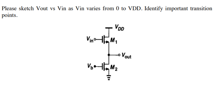 Solved Sketch Vout vs Vin as Vin varies from 0 to VDD. | Chegg.com Solved Sketch Vout vs Vin as Vin varies from 0 to VDD. | Chegg.com