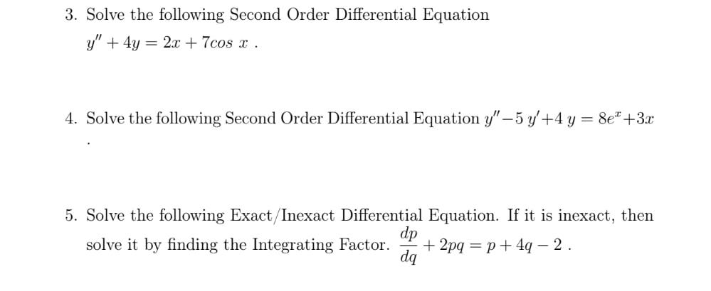 Solved 3. Solve the following Second Order Differential | Chegg.com