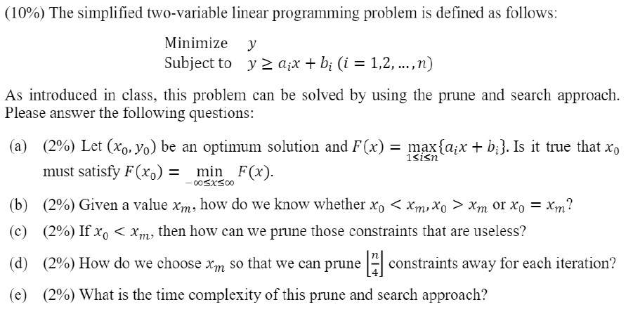 Solved (10%) ﻿The simplified two-variable linear programming | Chegg.com