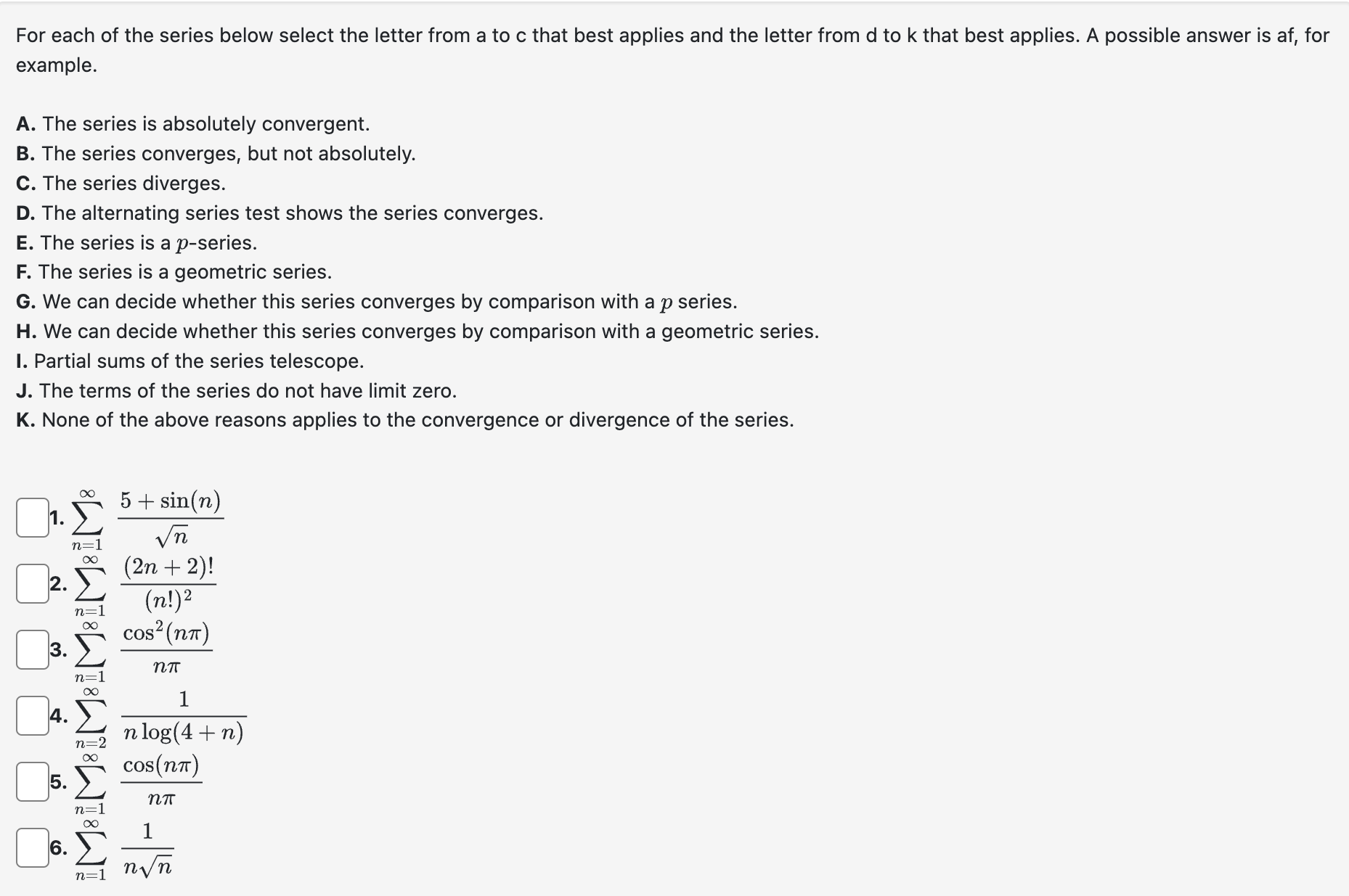 Solved For each of the series below select the letter from a | Chegg.com