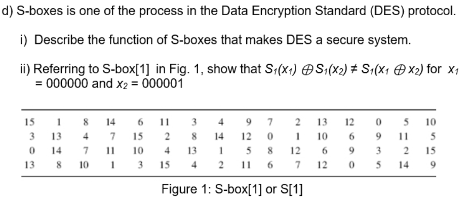 Solved d) S-boxes is one of the process in the Data | Chegg.com