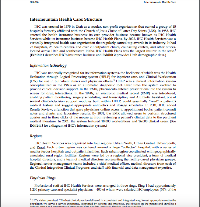 Solved CASE STUDY: Intermountain Health Care (IHC) | Chegg.com