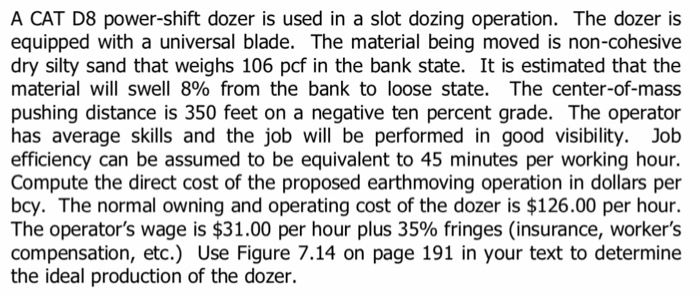 A CAT D8 power-shift dozer is used in a slot dozing | Chegg.com