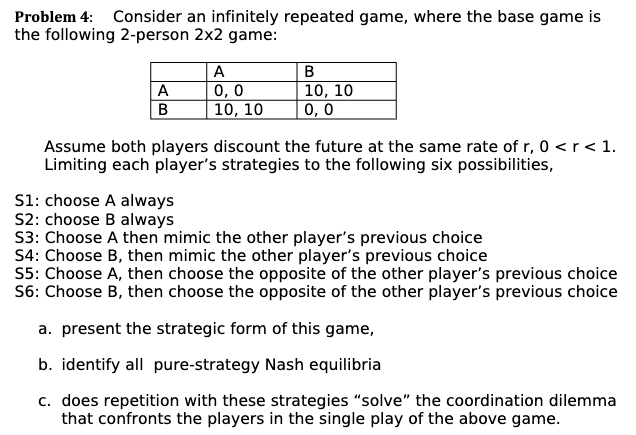 Problem 4: Consider an infinitely repeated game, | Chegg.com