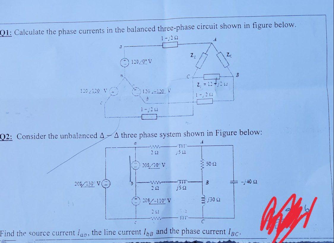 Solved Q1: Calculate the phase currents in the balanced | Chegg.com