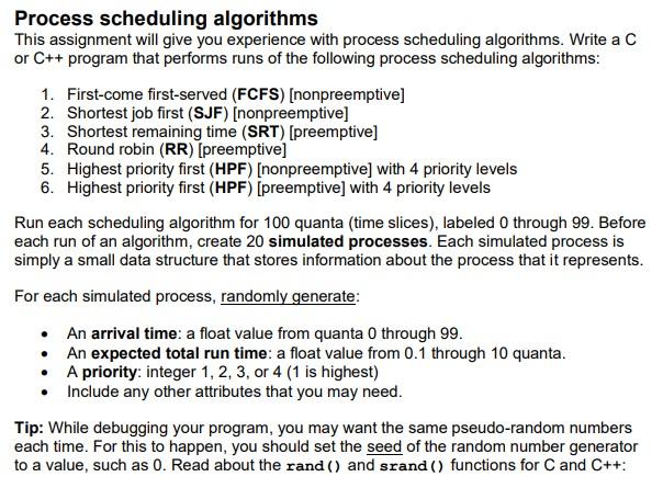 Solved Process scheduling algorithms This assignment will | Chegg.com