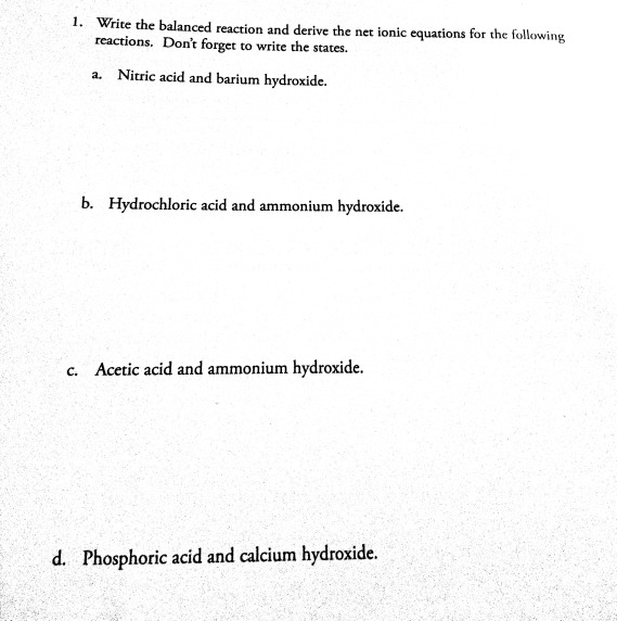 Solved 1. Write the balanced reaction and derive the net | Chegg.com