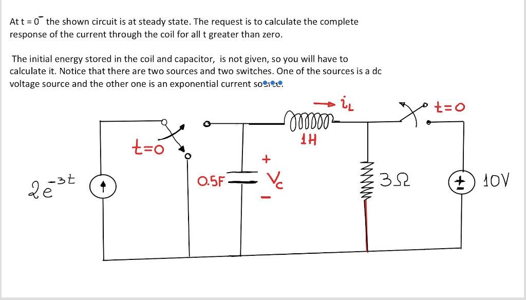 Solved At t = 0 the shown circuit is at steady state. The | Chegg.com