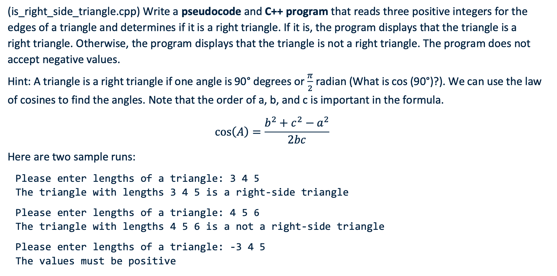 Solved Isrightsidetrianglecpp Write A Pseudocode And 6348