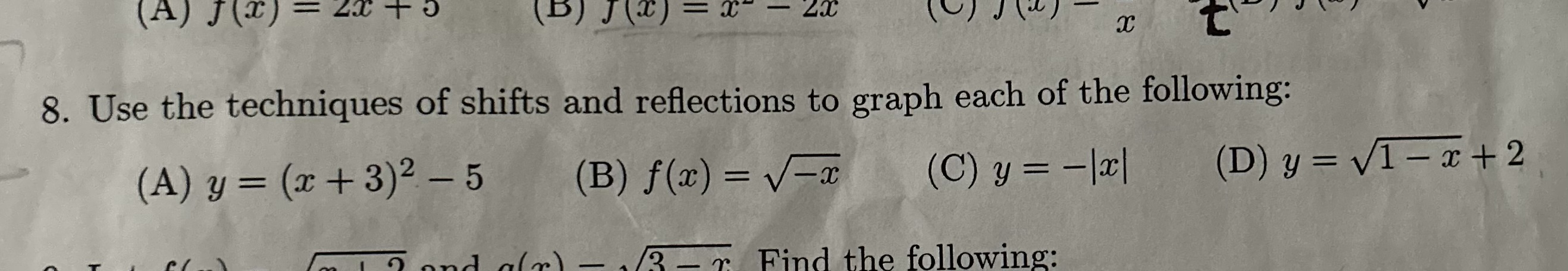 Solved 8. Use the techniques of shifts and reflections to | Chegg.com